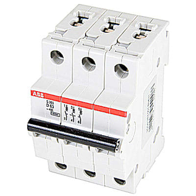 ABB - S203-D63 - Circuit Breaker; 3-Pole; D Curve; 63A; 6kA; 480Y/277VAC; Handle; Screw ...
