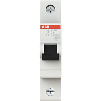 ABB - SH201-C6 - Circuit Breaker, S200 Miniature S MCB 1P C 16A 230/400VAC COMP HOME - RS