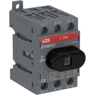 ABB - OT40F3U/B50 - Non-Fused Disconnect switch 40A 3 Poles 600VAC, DIN Rail / Panel Mount ...