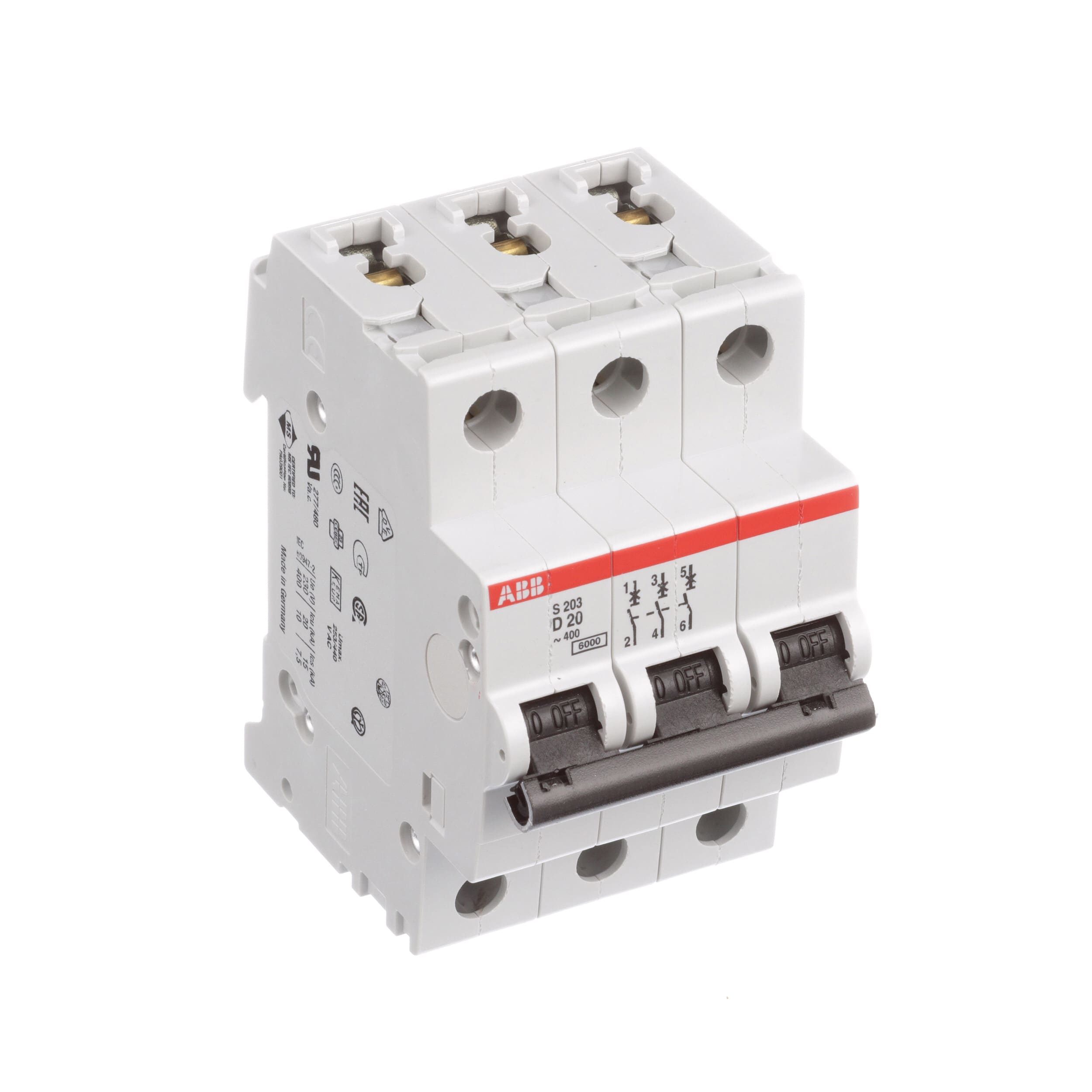 ABB - S203-D20 - Circuit Breaker, 3-Pole, D Curve, 20A, 6kA, 480Y/277VAC, Handle, Screw ...