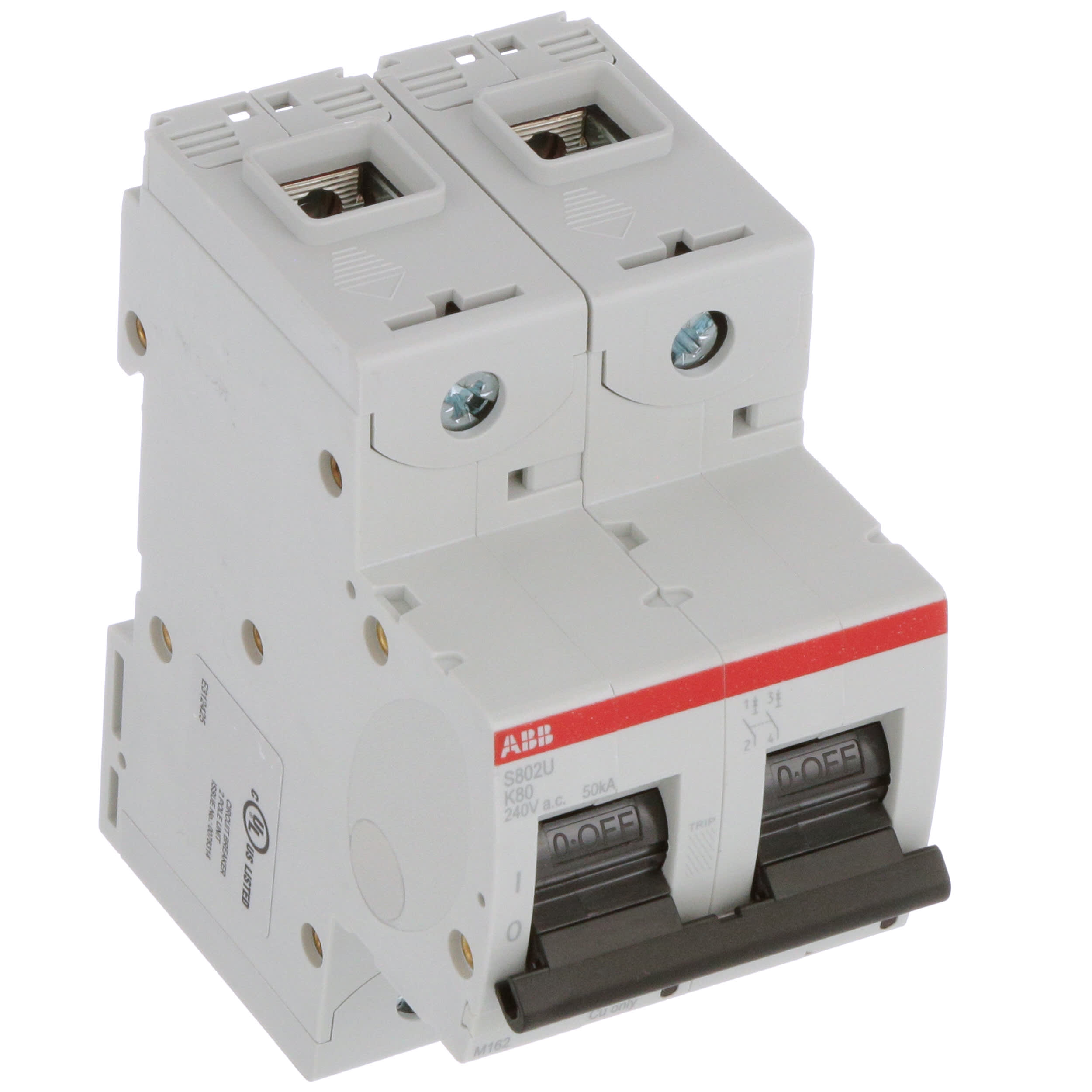 ABB - S802U-K80 - Circuit Breaker, Miniature, 2 P, K Curve, 80A, 240VAC, Handle, Ring Terminal - RS