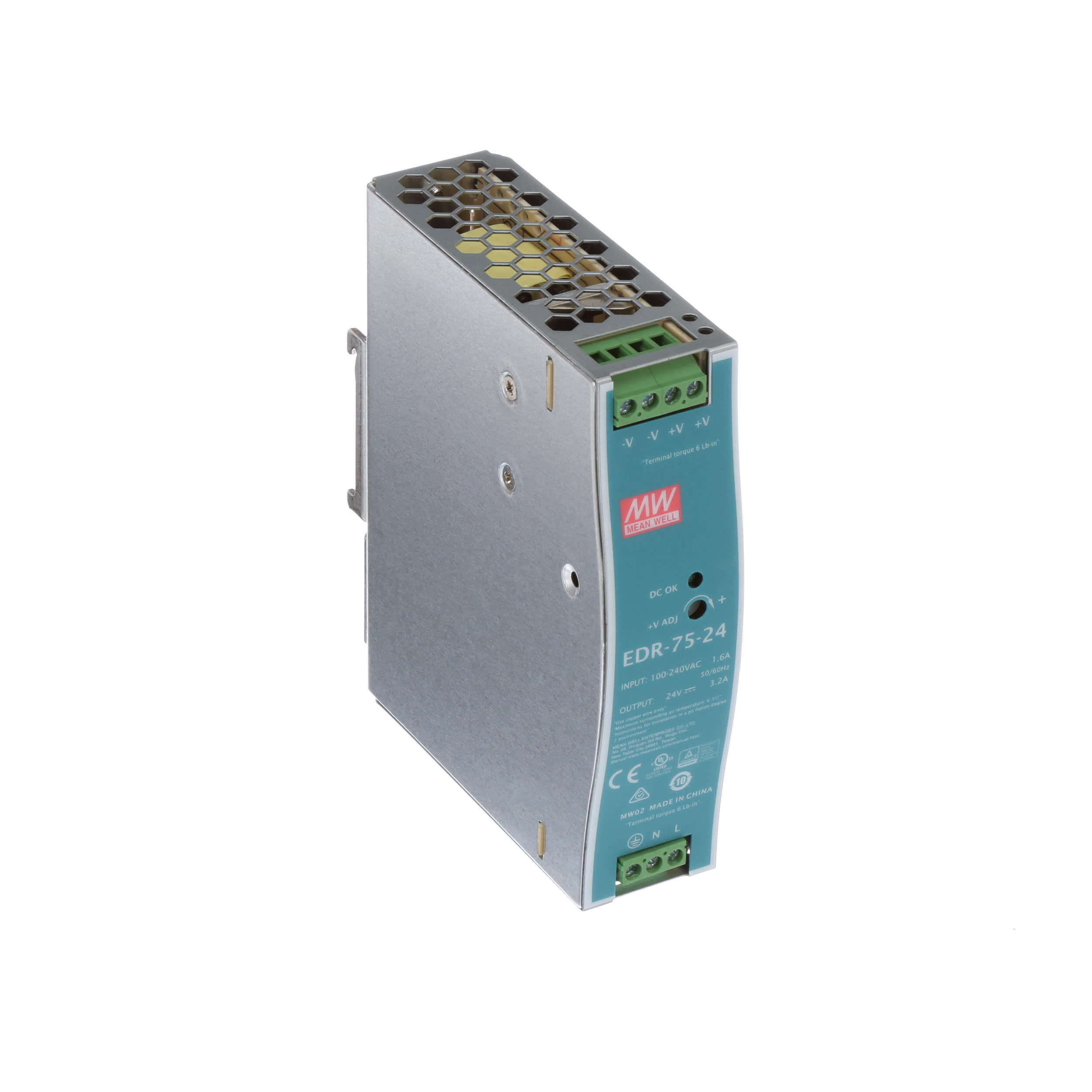 MEAN WELL - EDR-75-24 - Power Supply, AC-DC, 24V,3.2A, 100-264V In, Enclosed, DIN Rail Mount ...