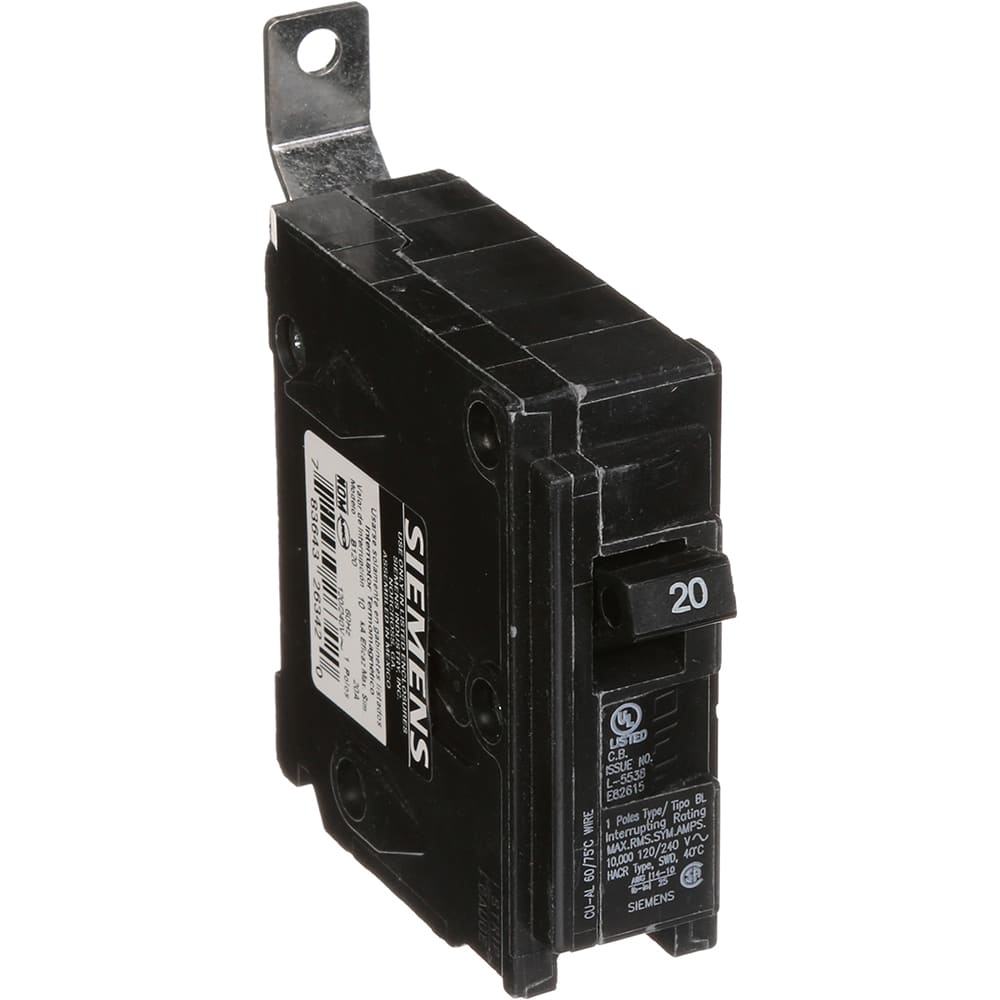 Siemens - B120 - Circuit Breaker Thermal/Magnetic Cur Rtg 20A 1 Pole 120V 10KAIC BL Series - RS
