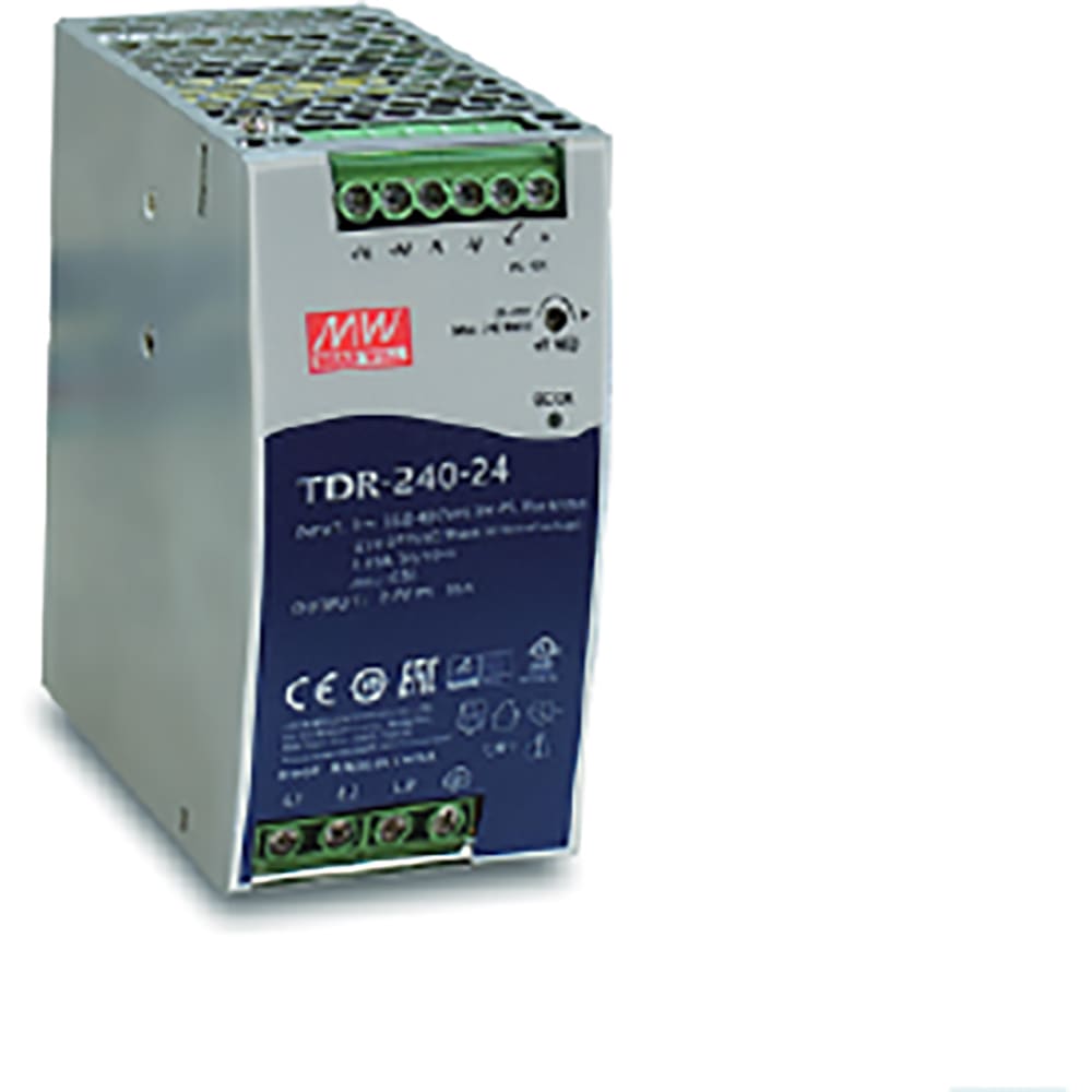 MEAN WELL - TDR-240-24 - Power Supply, AC-DC, DIN Rail, 240W, 24V,10A, Three Phase, 340-550V In - RS