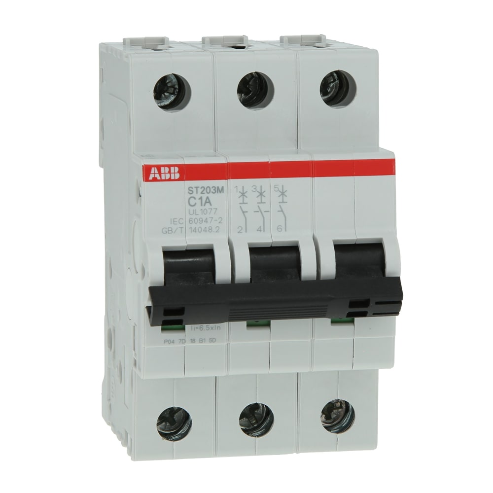 ABB - ST203M-C1 - Circuit Breaker,Miniature,DIN Rail Mount,C Curve,3 Pole,1A - RS