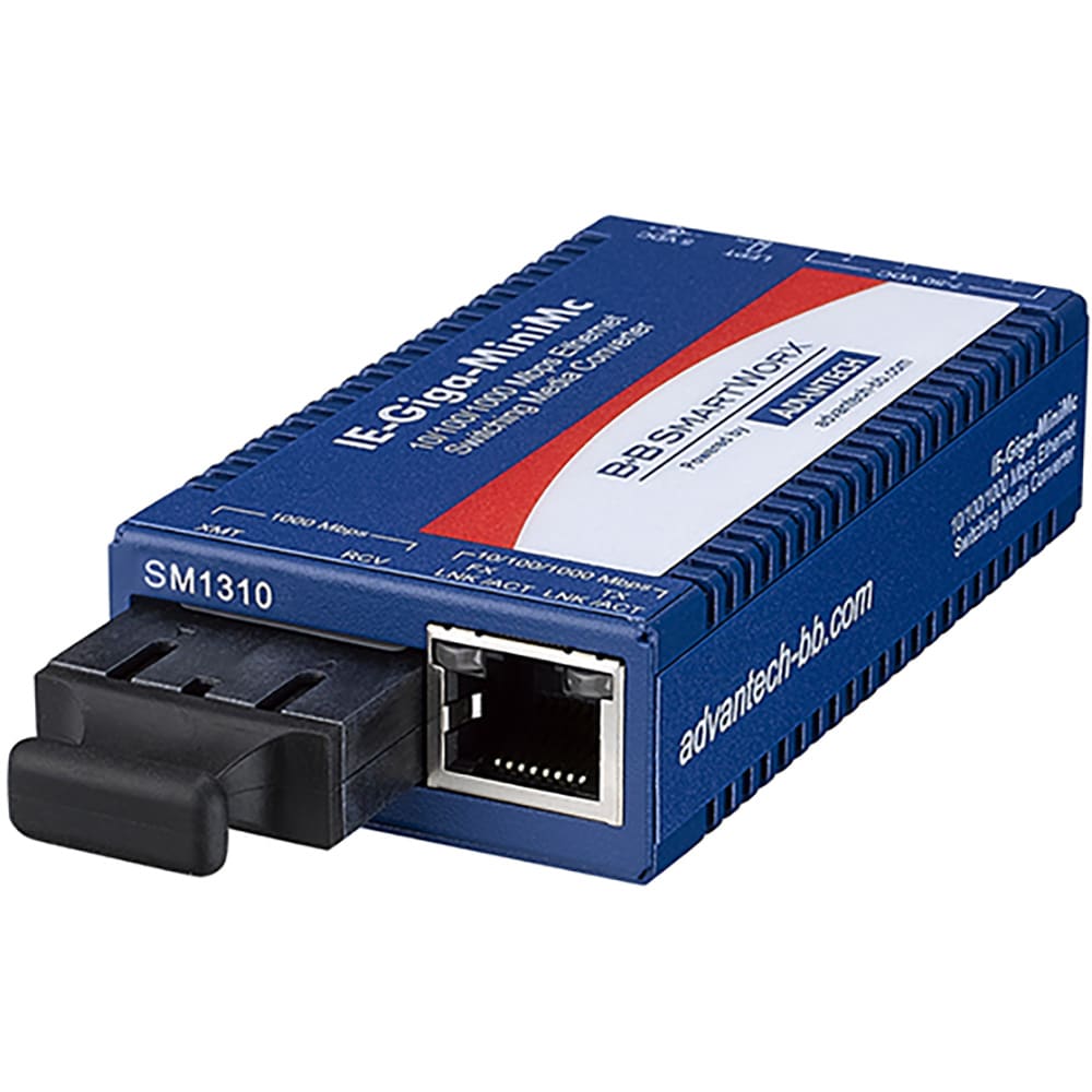 Advantech - IMC-370I-SM - Conversión de medios de fibra, serie IE-Giga-MiniMc, TX/LX-SM1310-SC - RS
