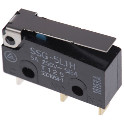 Omron Electronic Components SSG-5L1H SPDT-NO/NC Hinge Lever Microswitch, 5 A @ 125 V ac