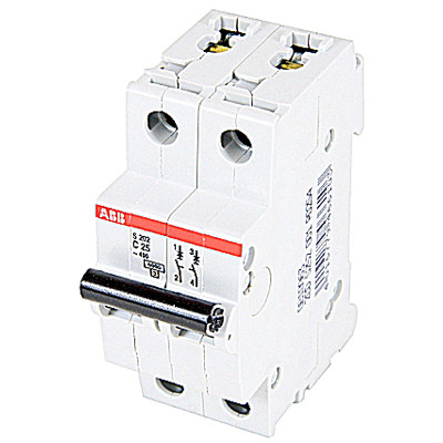 ABB S202-C25 Circuit Breaker,Mini,2 Pole,C Curve,25A,6kA,480Y/277VAC,Handle,Screw Terminals