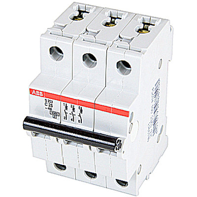 ABB S203-C25 Circuit Breaker; 3-Pole; C Curve; 25A; 6kA; 480Y/277VAC; Handle; Screw Termin.