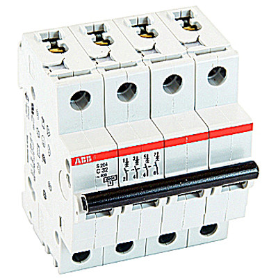 ABB S204-C32 Circuit Breaker; 4-Pole; C Curve; 32A; 6kA; 480Y/277VAC; Handle; Screw Termin.