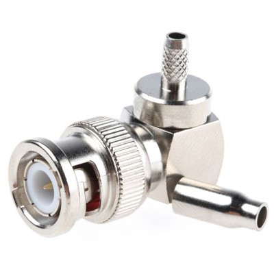 RS PRO 5463894 Right Angle Cable Mount BNC Connector 50 Ohm Crimp Term. Nickel RG174