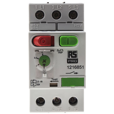 RS PRO 1216850 Motor Protection Switch 3 Pole 1.6-2.5A 690VAC Screw DIN Rail MS32-2.5