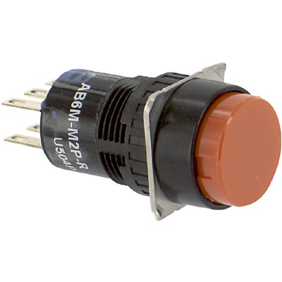 IDEC Corporation AB6M-M2P-B Pushbutton, Panel Mount, LED, 8 mA at 5VDC 5%, DPDT, 0.4 VA (Max ...