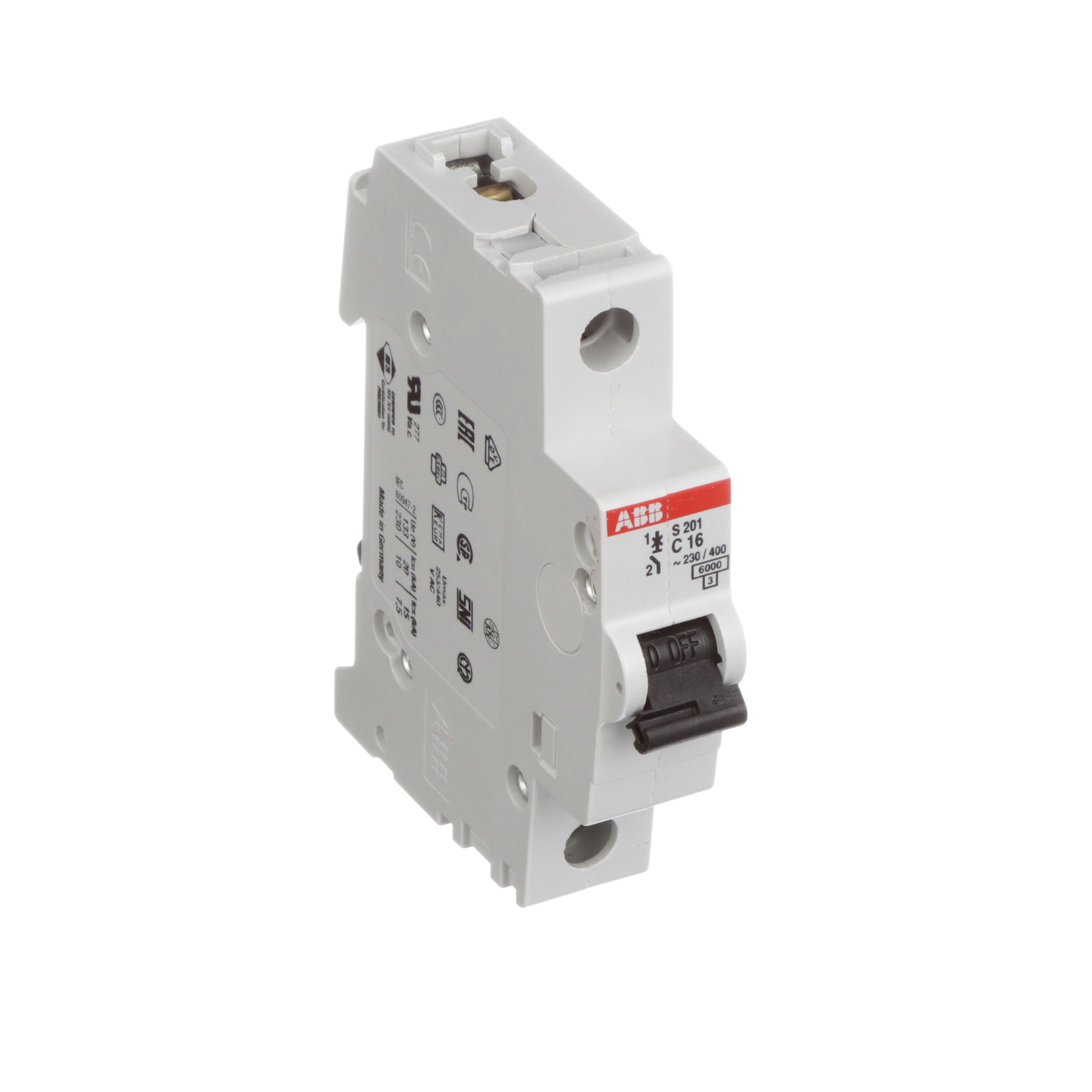 ABB S201-C16 Circuit Breaker, Supplementary, C Curve, 1-Pole, 16A, 480Y/277 VAC, UL1077, DIN