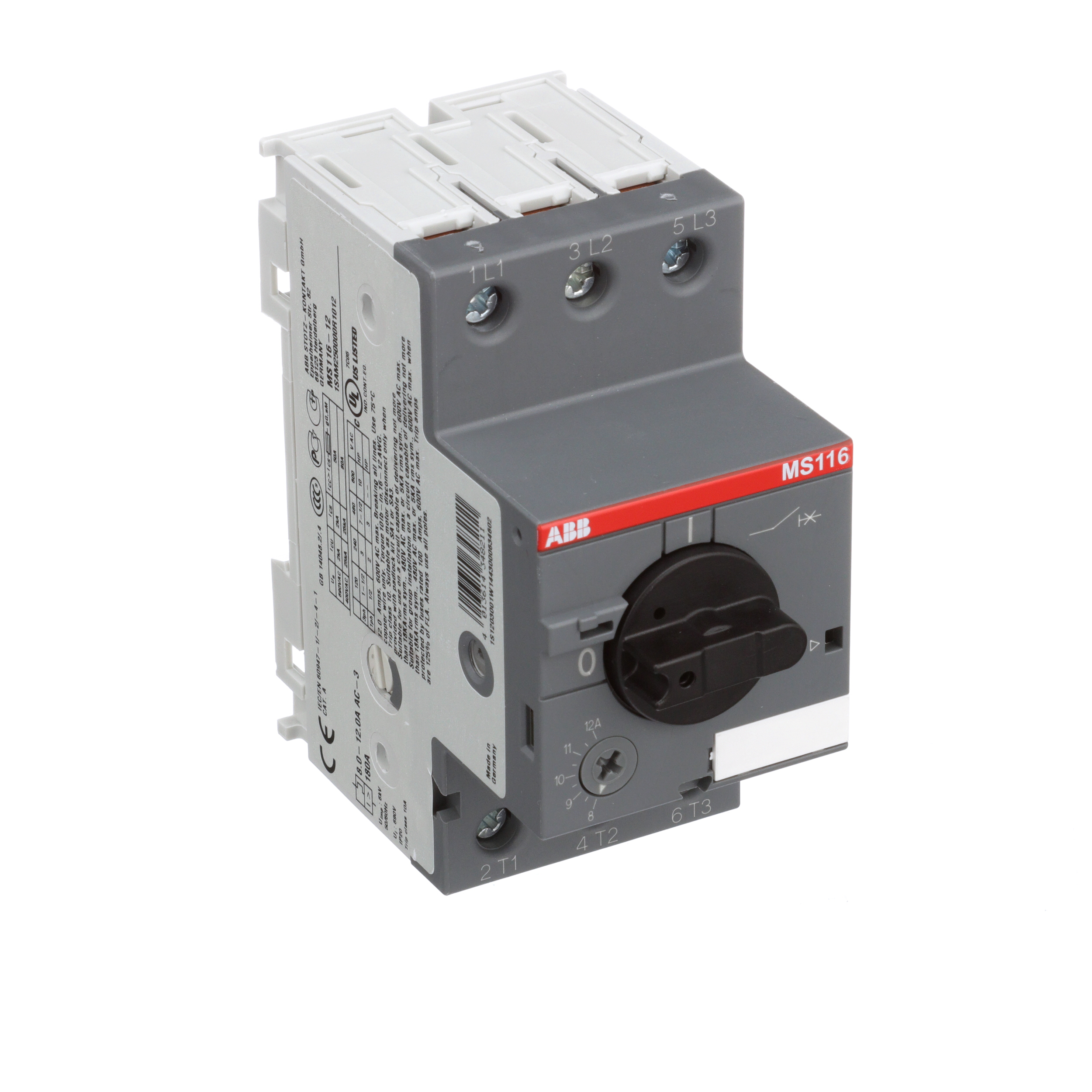 ABB MS116-10 Manual Motor Starter, 5hp@480V, 6.3-10A, 690V, Thermal/Magnetic, MS116 Series