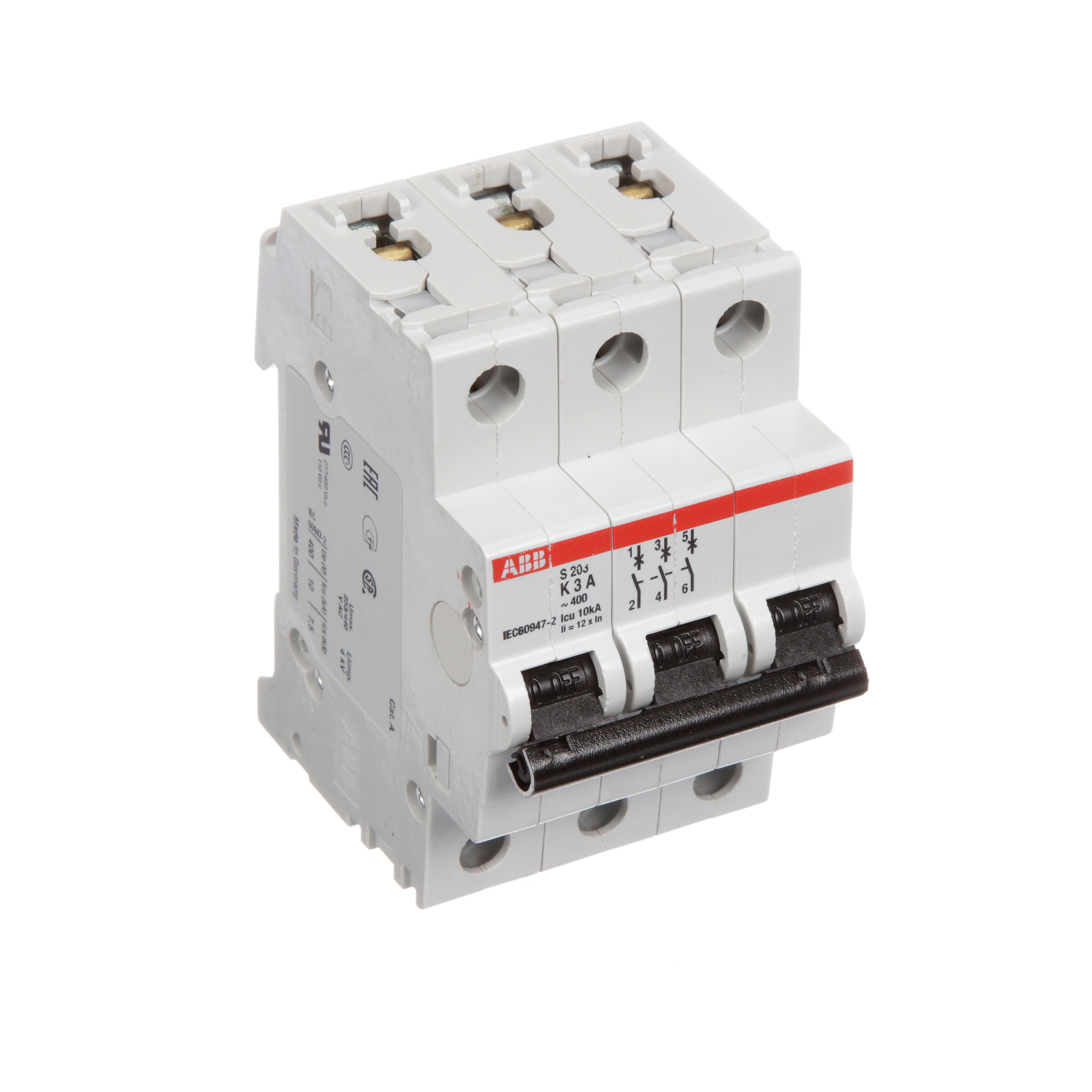 ABB S203-K3 Circuit Breaker, 3-Pole, K Curve, 3A, 6kA, 480Y/277VAC, Handle, Screw Termin.