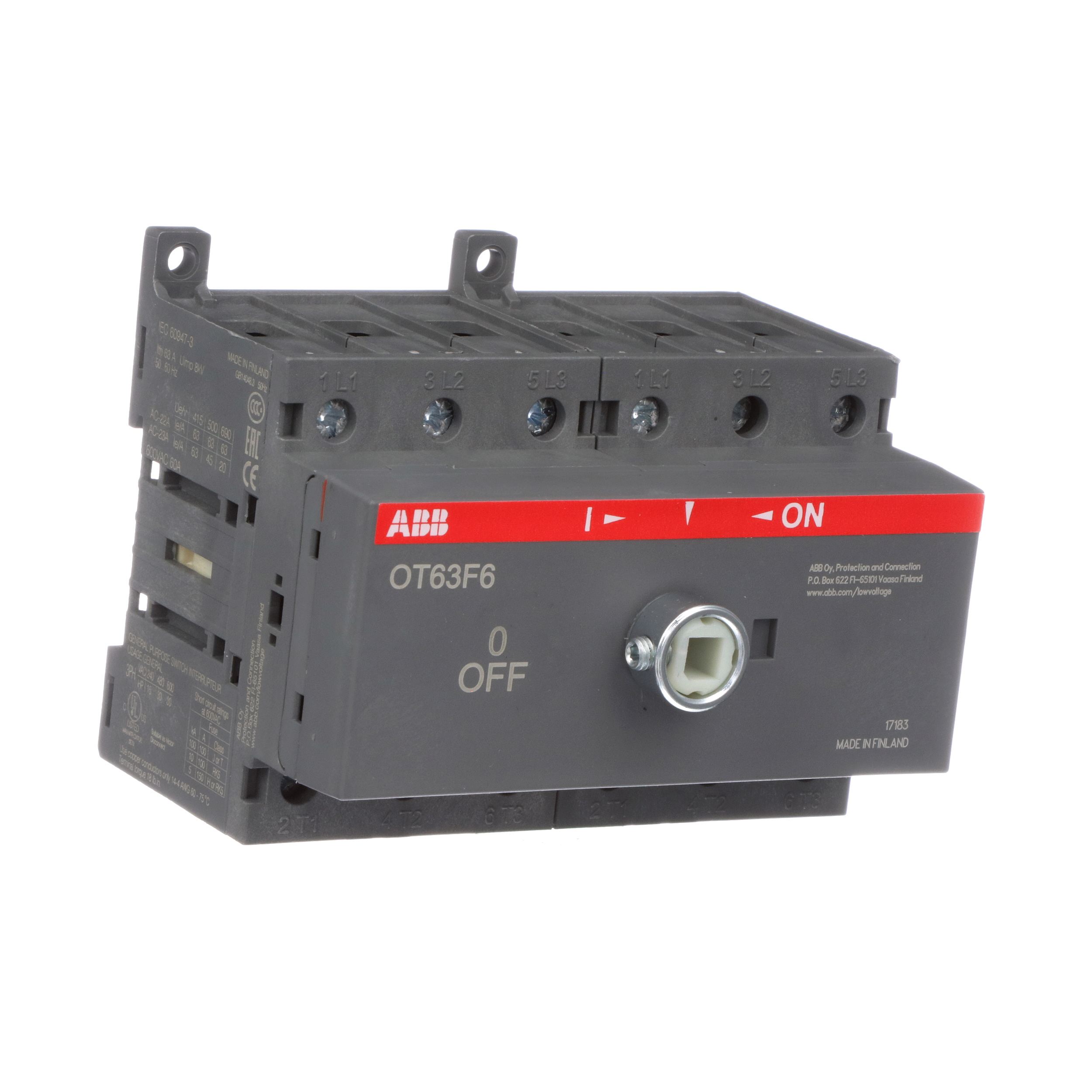 ABB OT100F3 Non-Fused Disconnect switch 100A 3 Poles 600VAC, DIN Rail / Panel Mount, UL508
