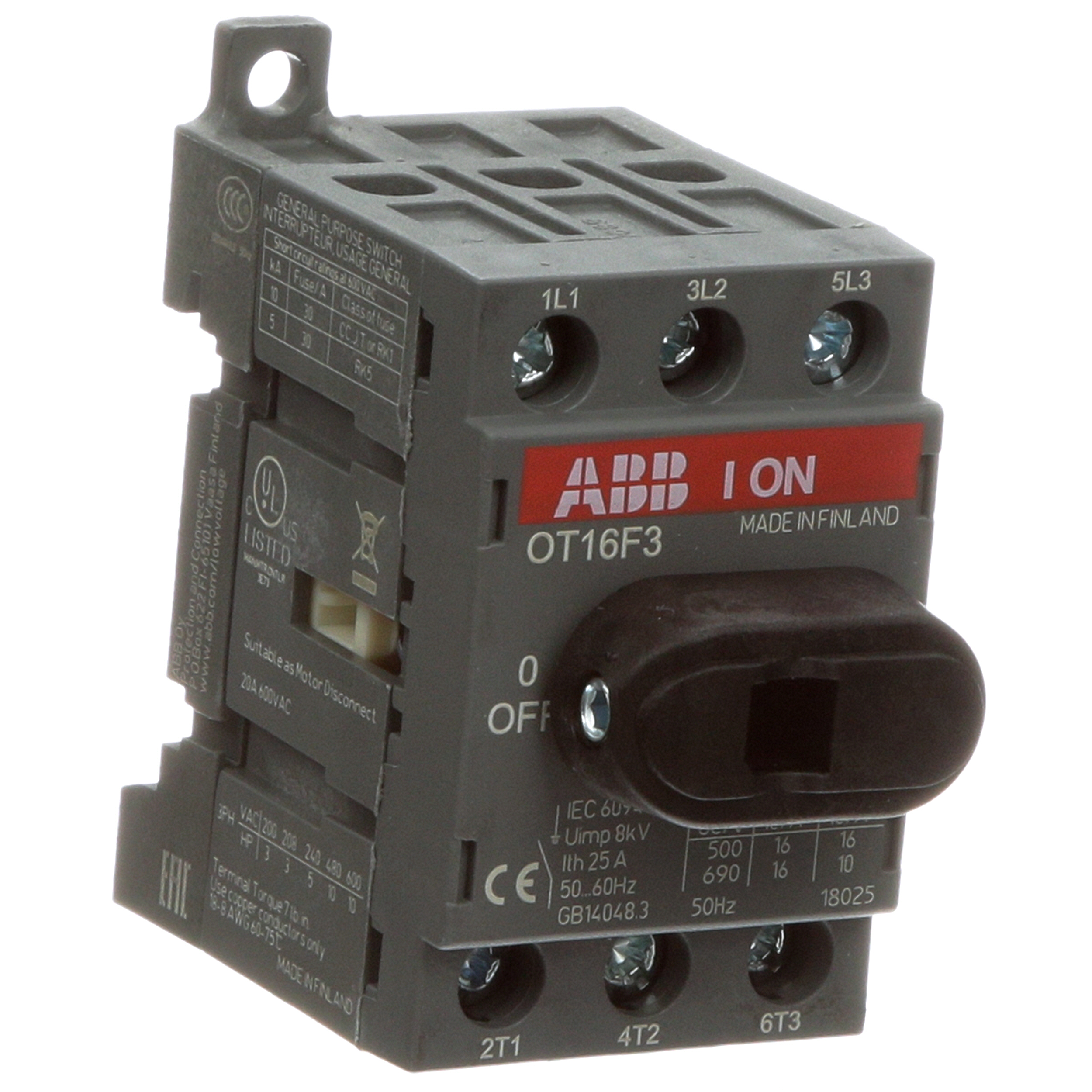ABB OT60F3 Non-Fused Disconnect switch 60A 3 Poles 600VAC, DIN Rail / Panel Mount , UL98