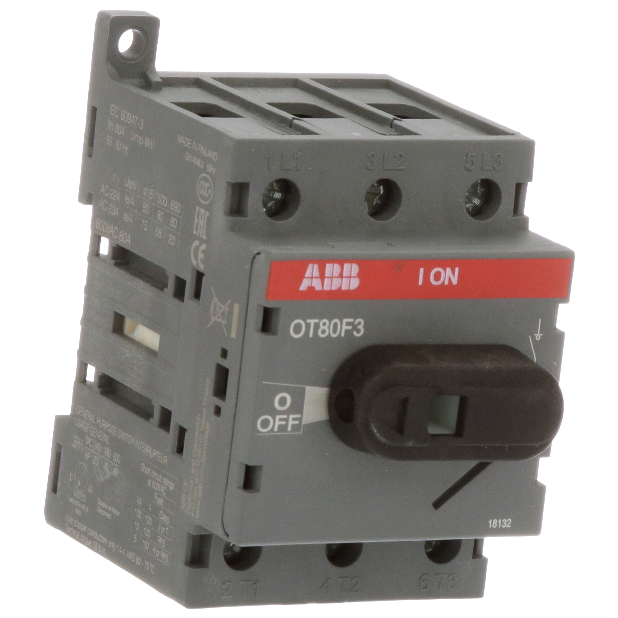 ABB OT100F3 Non-Fused Disconnect switch 100A 3 Poles 600VAC, DIN Rail / Panel Mount, UL508