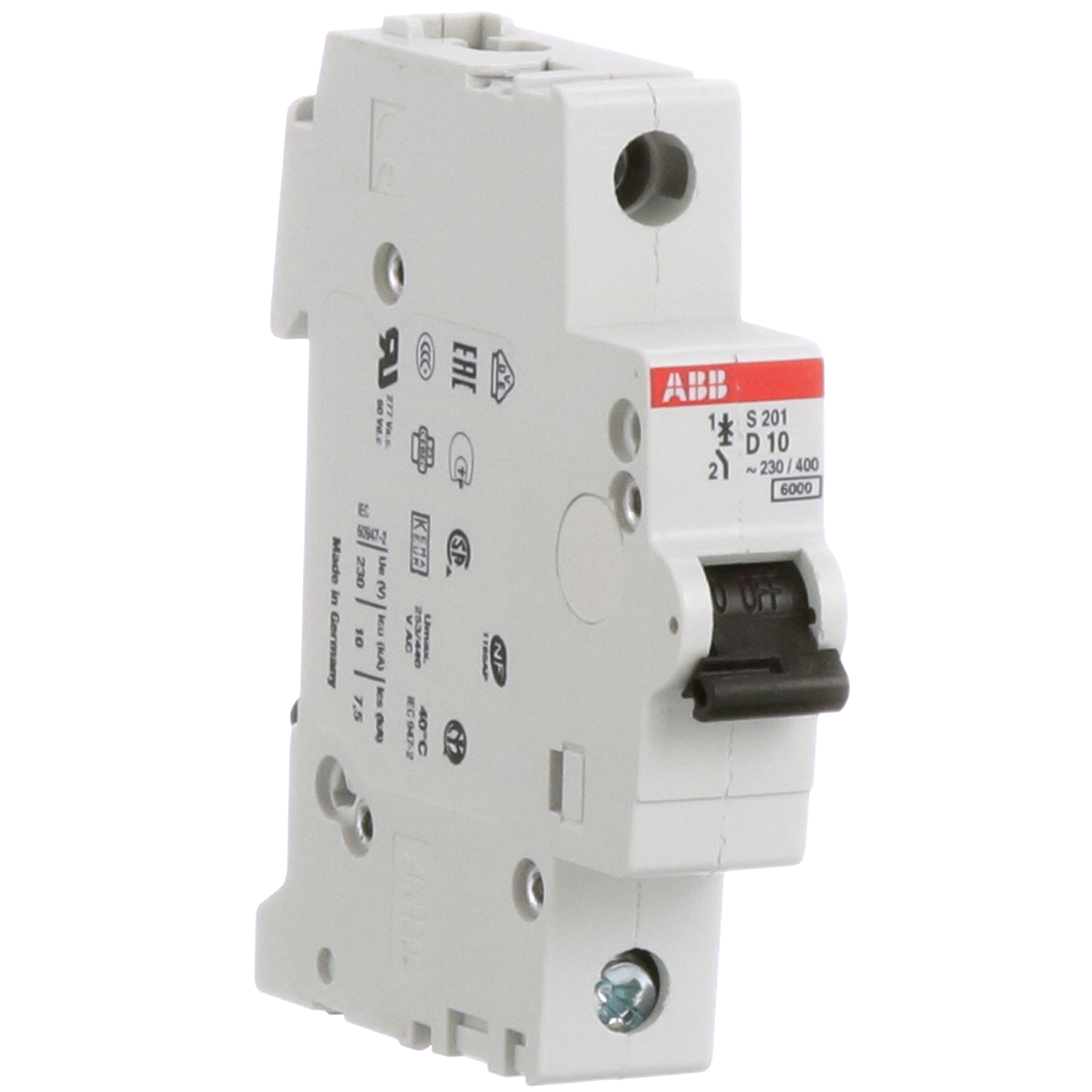 ABB S201-D10 Circuit Breaker; 1-P; D Curve; 10A; 6kA; 480Y/277VAC; Handle; Screw Terminals