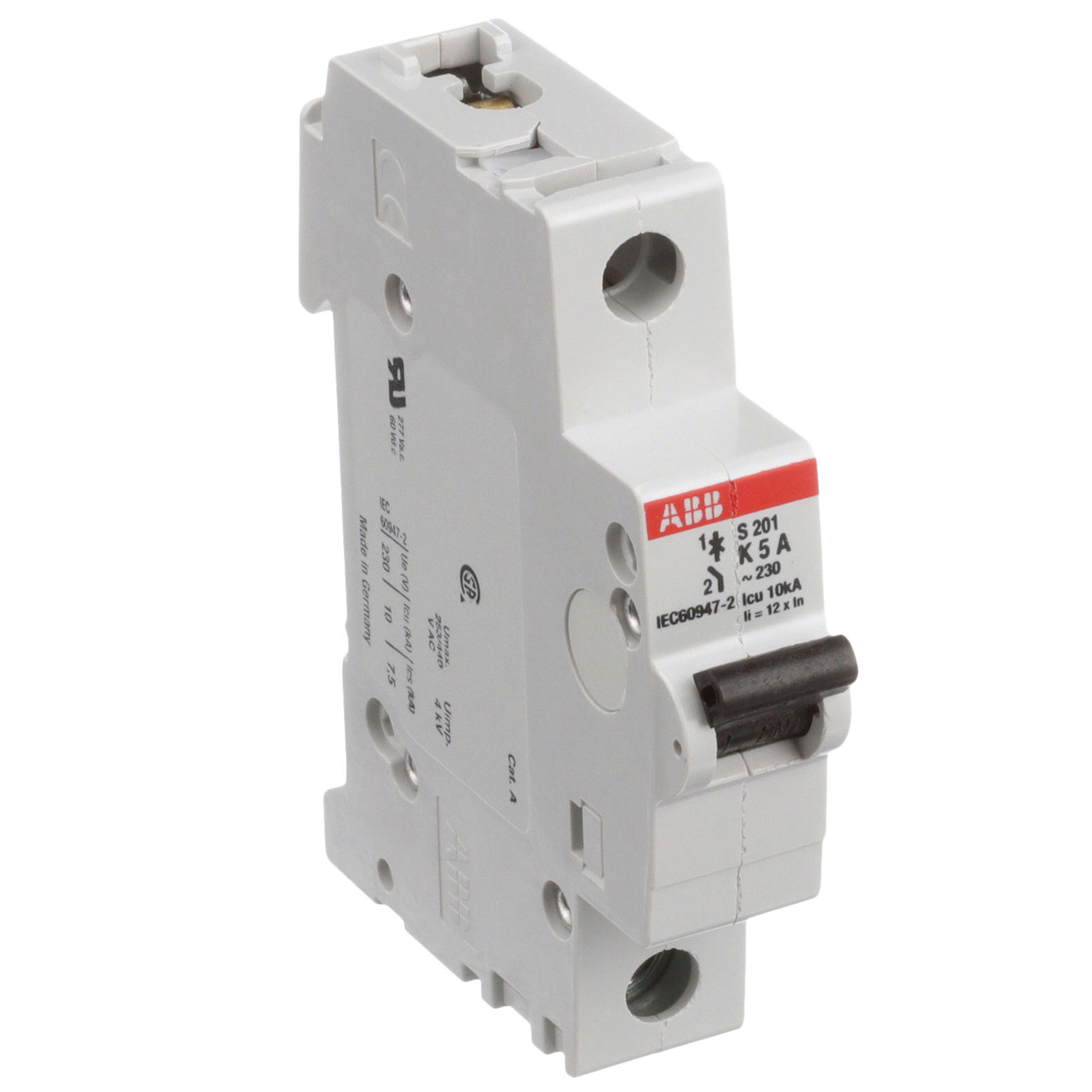 ABB S201-K5 Circuit Breaker, Supplementary, K Curve, 1-Pole, 5A, 480Y/277 VAC, UL1077, DIN