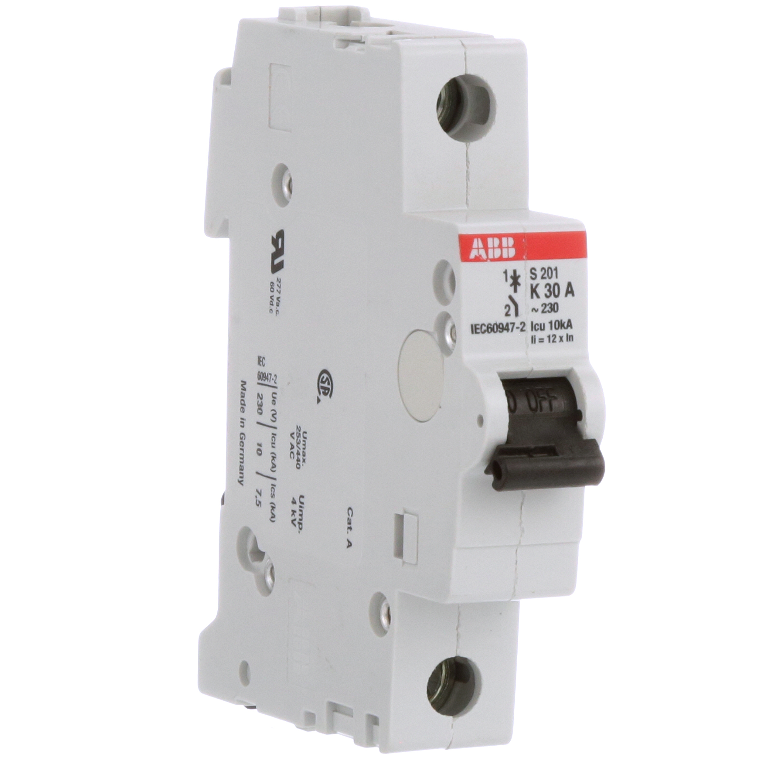 ABB S201-K30 Circuit Breaker; 1-P; K Curve; 30A; 6kA; 480Y/277VAC; Handle; Screw Terminals