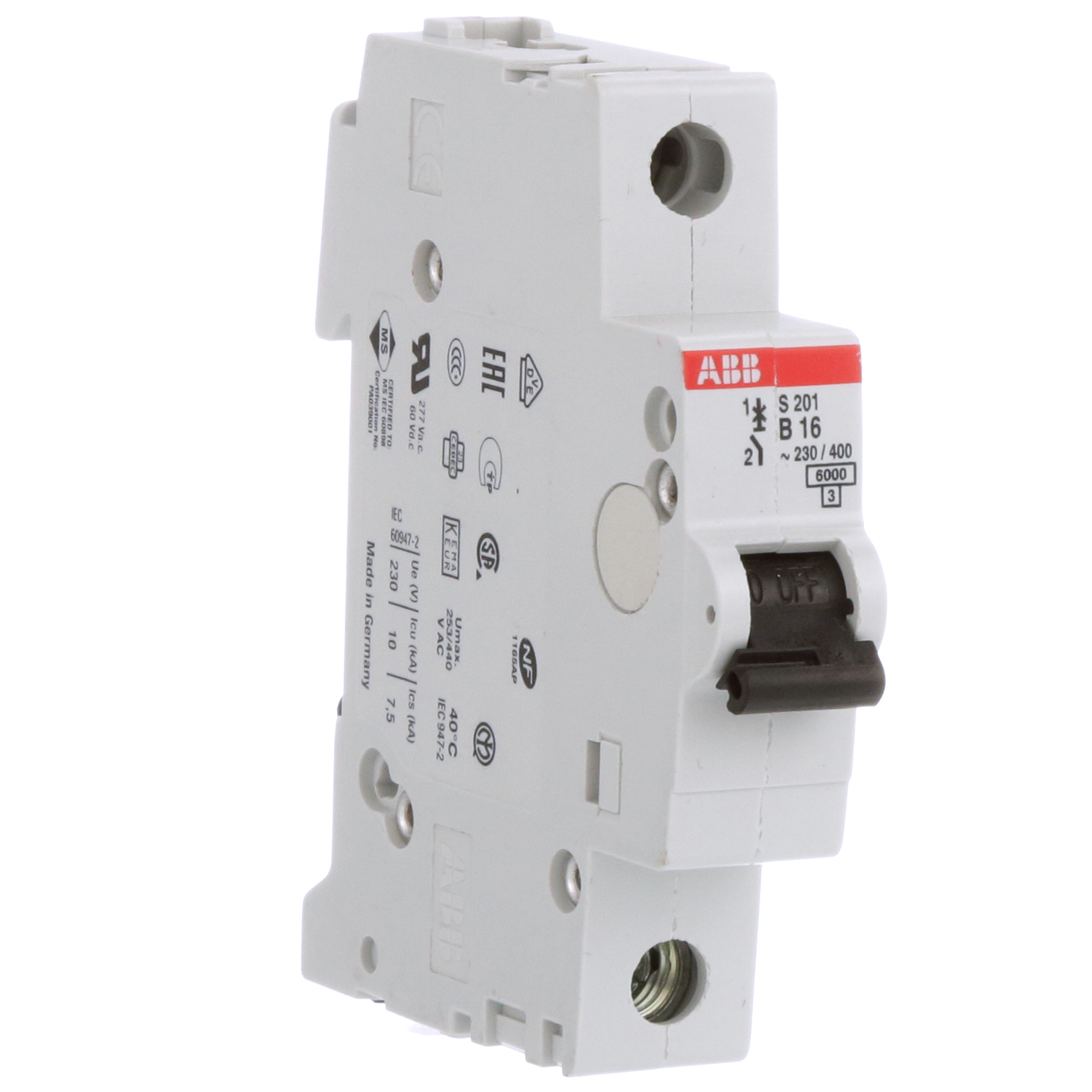 ABB S201-B16 Miniature Circuit Breaker; MCB 1P B 16A 480Y/277 SUPP