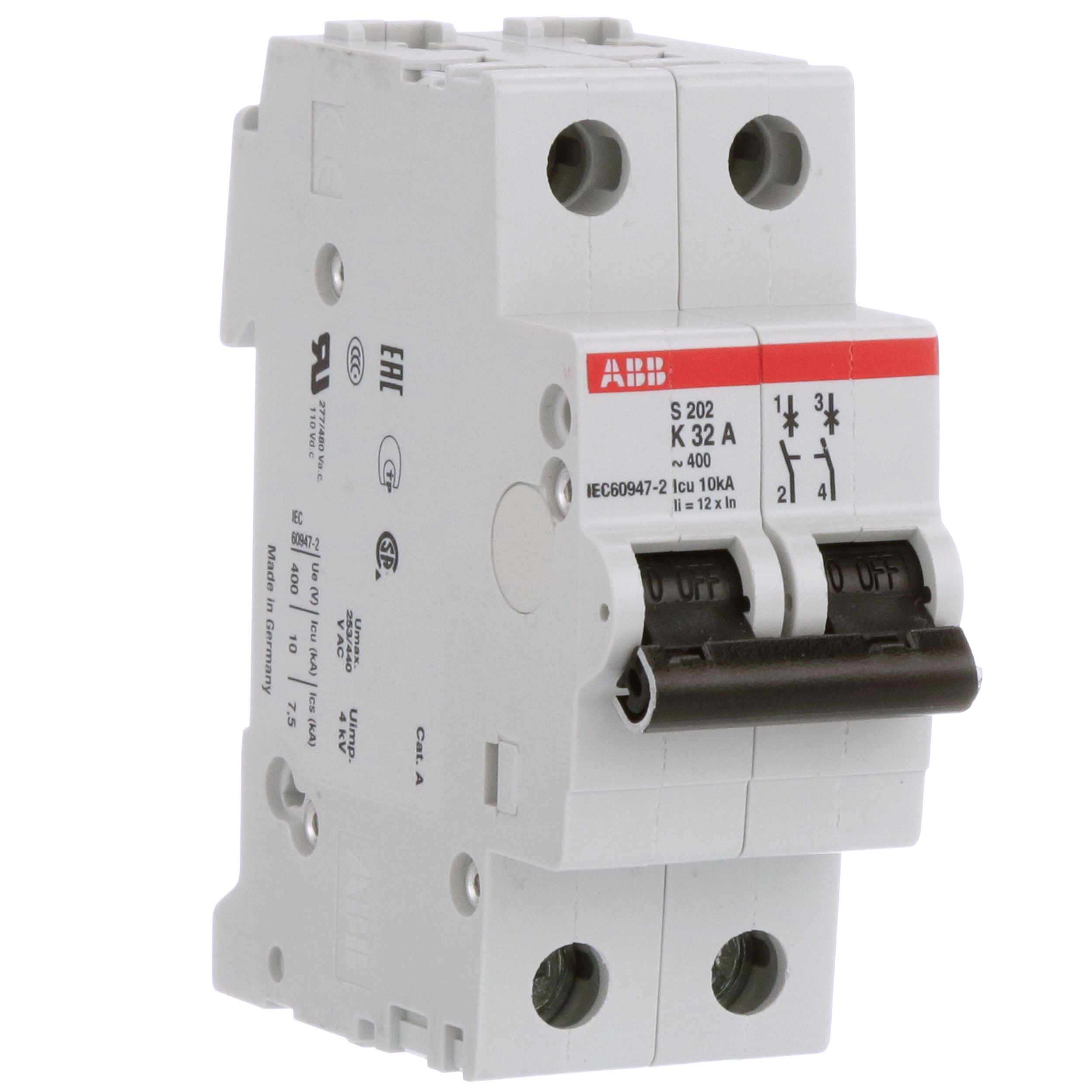 ABB S202-K32 Miniature Circuit Breaker,S200 MCB 32A 2 Pole Type K 6kA