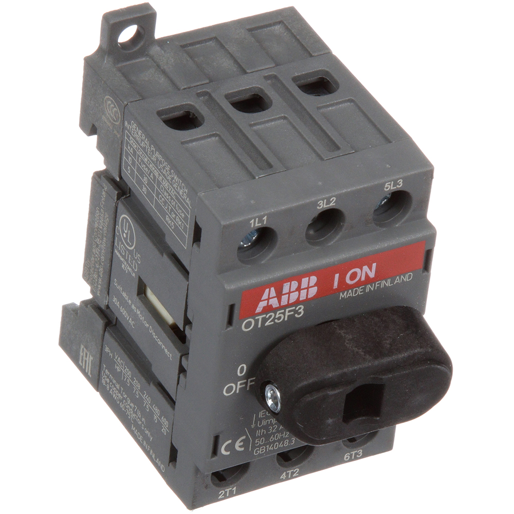 ABB OT16F3 Non-Fused Disconnect switch 20A 3 Poles 600VAC, DIN Rail / Panel Mount, UL508