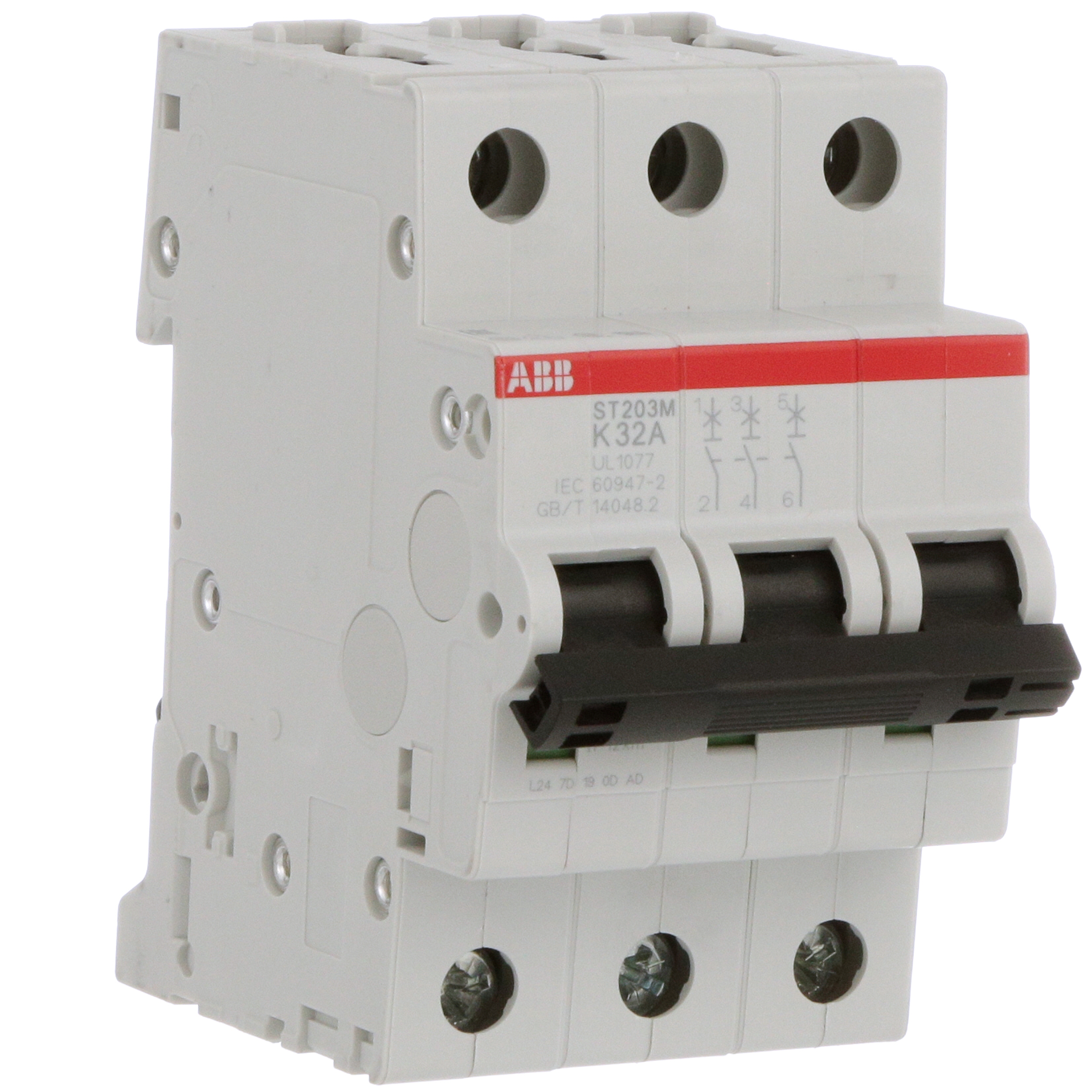 ABB ST203M-K32 Circuit Breaker, Miniature, DIN Rail Mount, K Curve, 3 Pole, 32A