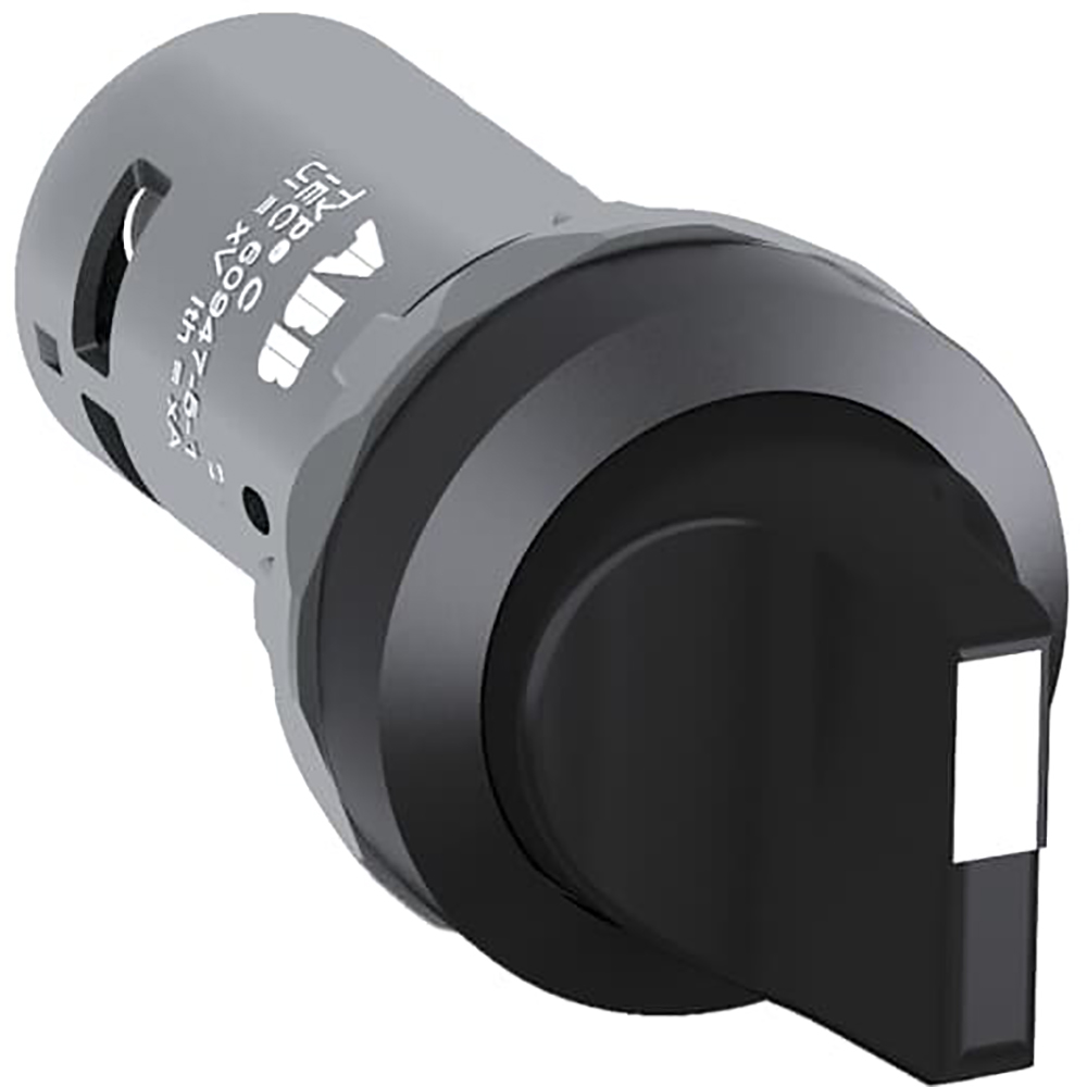 ABB C3SS1-10B-20 Selector Switch, 3 Pos, Chrome Metal Bezel, 2 NO, Maint, Black