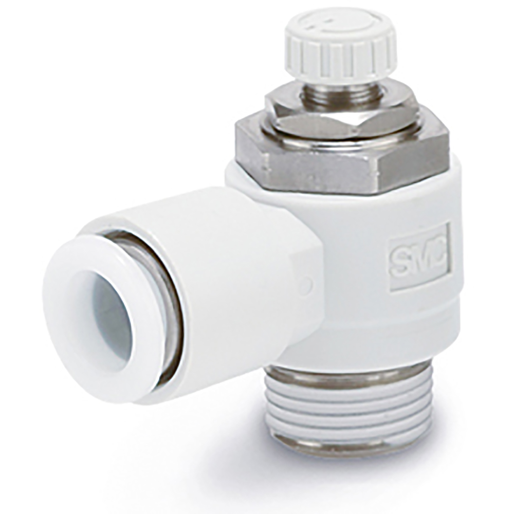 SMC Corporation AS1201F-M5-06A Speed Controller, Elbow, Meter-out, 6mm One-Touch x M5 Thread