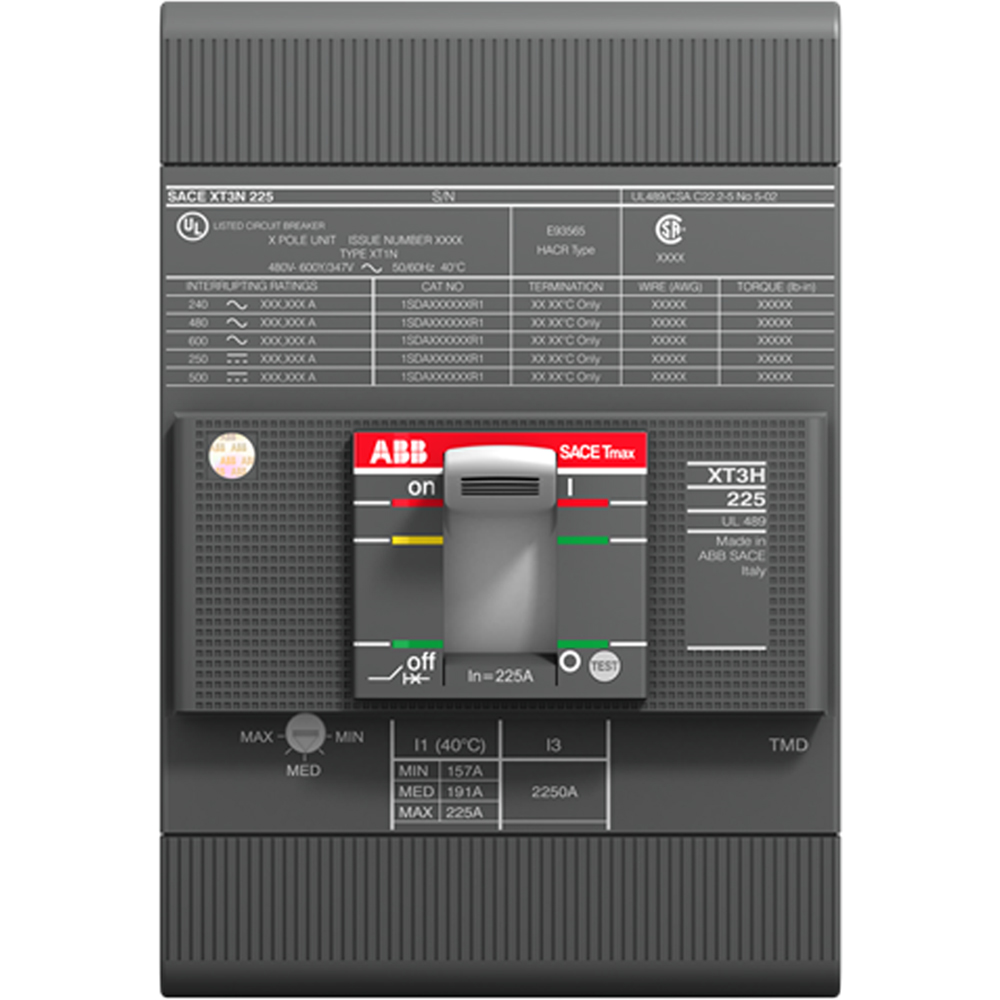 ABB XT3NU3125AFFD00XXX XT3N 225 TMF 125-1250 3p F F UL/CSA
