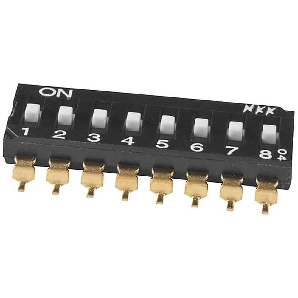 NKK Switches JS0208AP4 Switch,SMT DIP Slide,SPST,SMT .100",8 Pos,Extended Act,Gold,25mA,24VDC ...