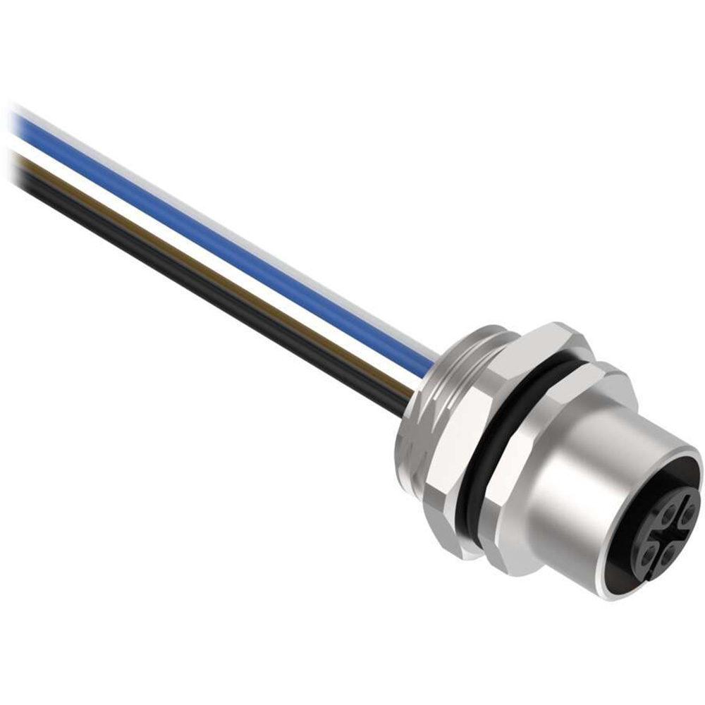 Banner Engineering BR-M12M4R9-0.5 Receptacle, 4-pin Male, 4x22 PVC, 0.5 m Length, Rear Mount PG9 ...