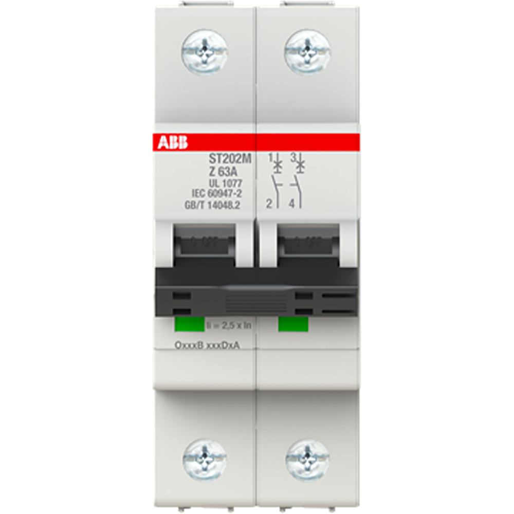 ABB ST202M-K63 Circuit Breaker,Miniature,DIN Rail Mount,K Curve,2 Pole,63A