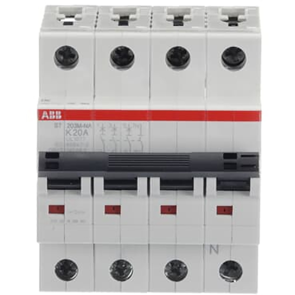 ABB ST203M-K20NA Circuit Breaker,Miniature,DIN Rail Mount,K Curve,3 Pole + N,20A