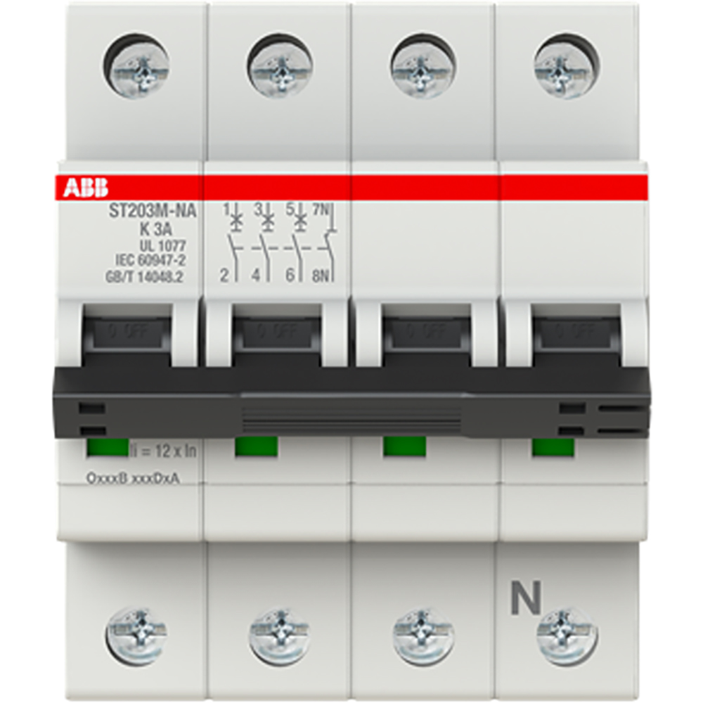 ABB ST203M-C13NA Circuit Breaker,Miniature,DIN Rail Mount,C Curve,3 Pole + N,13A