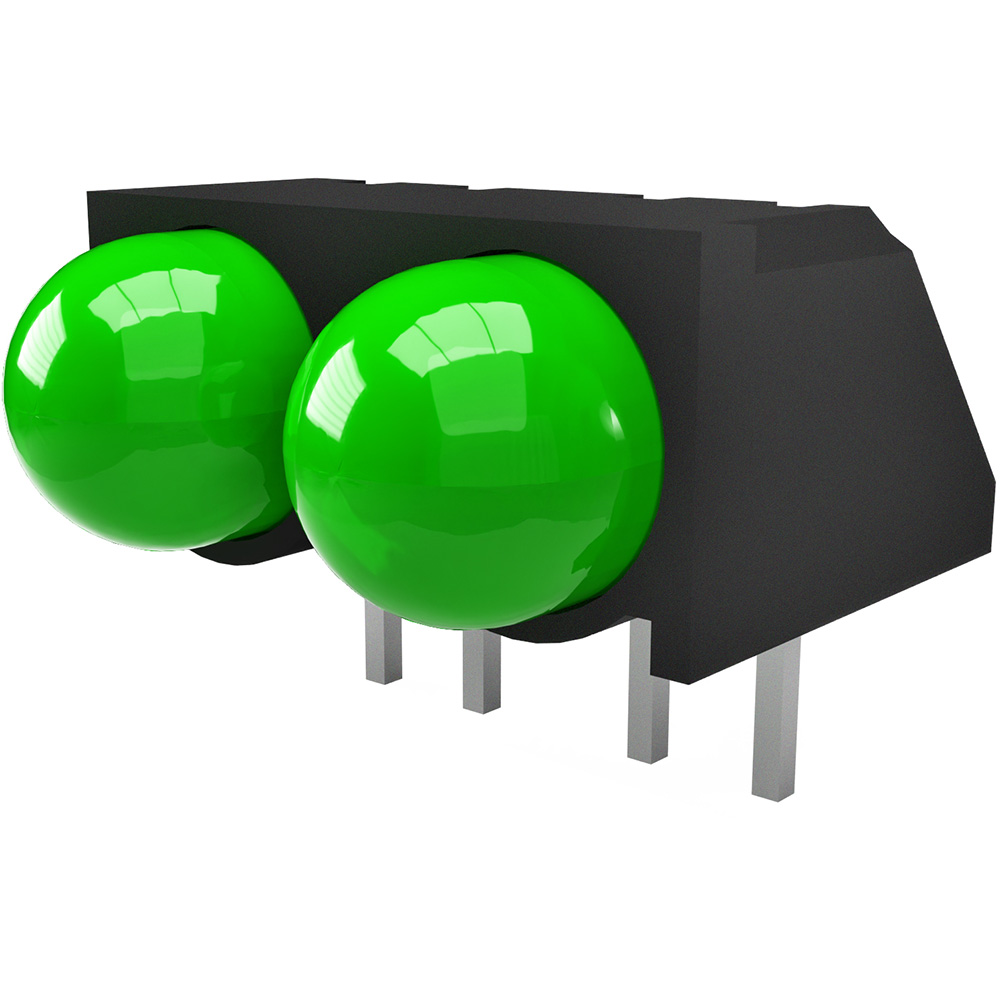 Dialight 550-0207-002F LED, CBI, green, sloped back housing, dual block, 5mm, 550 Series