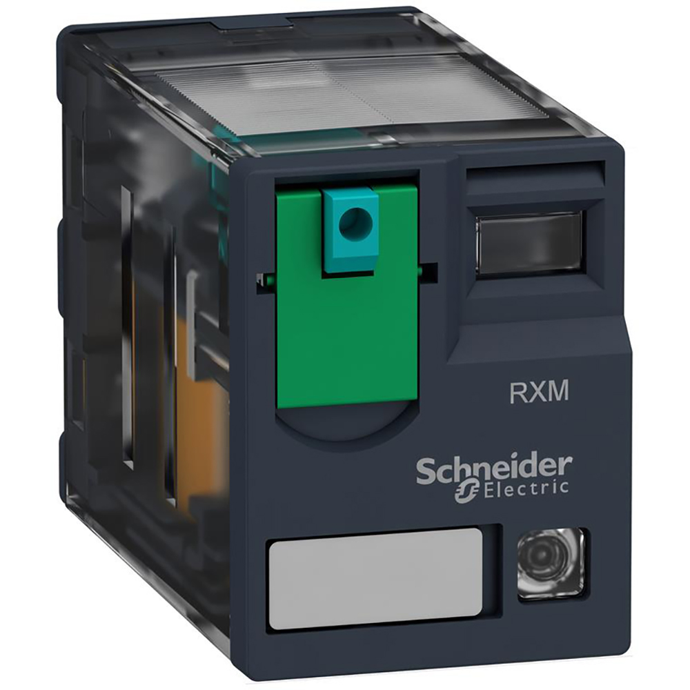 Schneider Electric RXM4AB2BD Mini Plug-In Relay, 4 C/O 24 VDC 6A Pushbutton with LED, Harmony ...