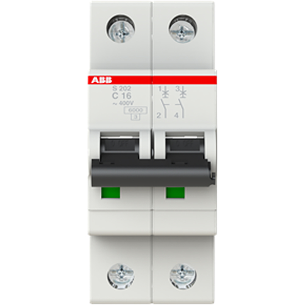 ABB S202-C16 Circuit Breaker, Supplementary, C Curve, 2-Pole, 16A, 6kA, 480Y/277VAC, UL1077