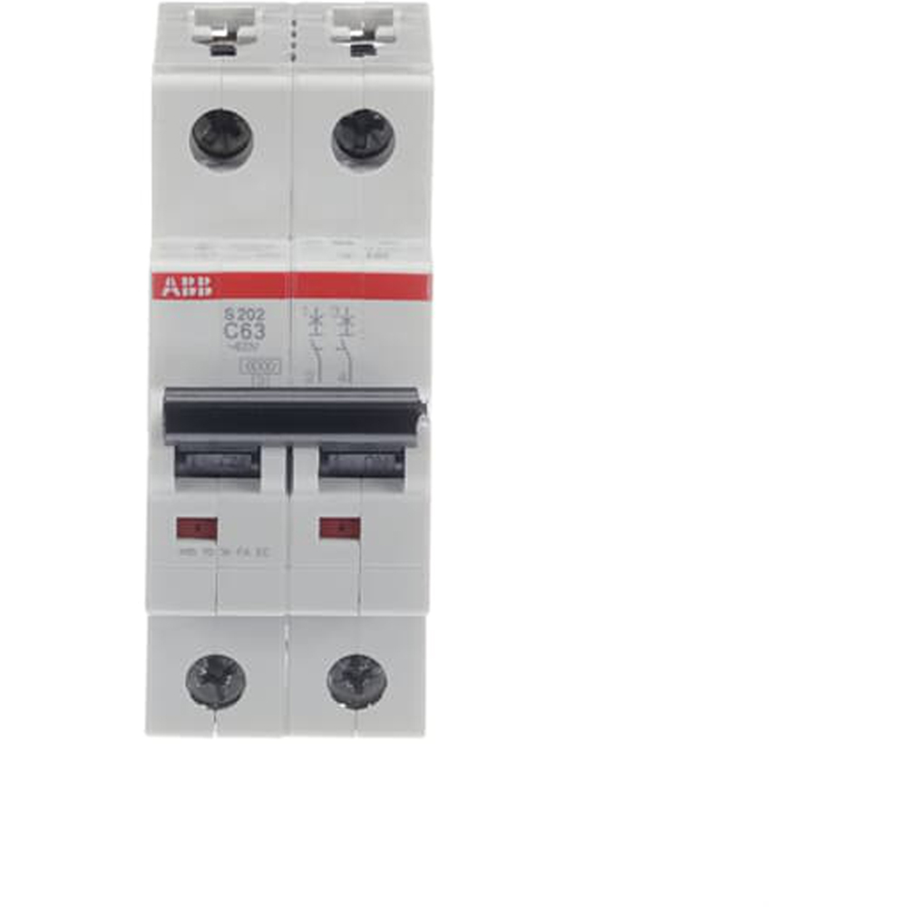 ABB S202-C63 Circuit Breaker; 2-Pole; C Curve; 63A; 6kA; 480Y/277VAC; Handle; Screw Terminals