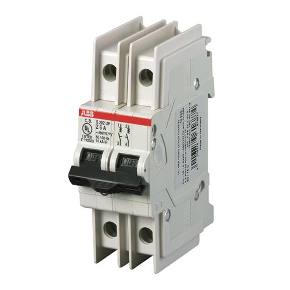 ABB S202UP-C6 Circuit Breaker; 2-Pole; C Curve; 6A; 480Y/277VAC; Handle; Screw Term.; UL 489