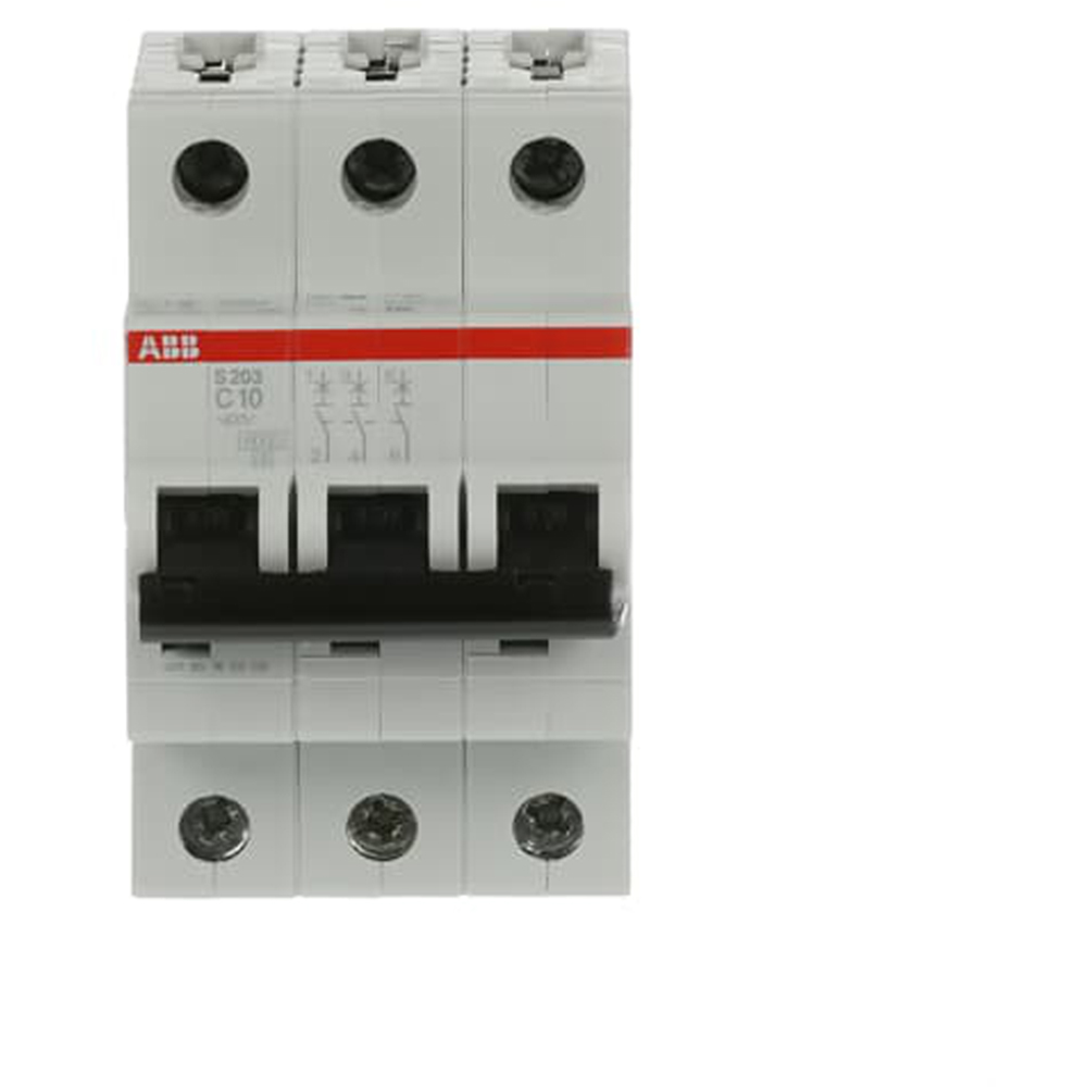 ABB S203-C10 Circuit Breaker; 3-Pole; C Curve; 10A; 6kA; 480Y/277VAC; Handle; Screw Termin.