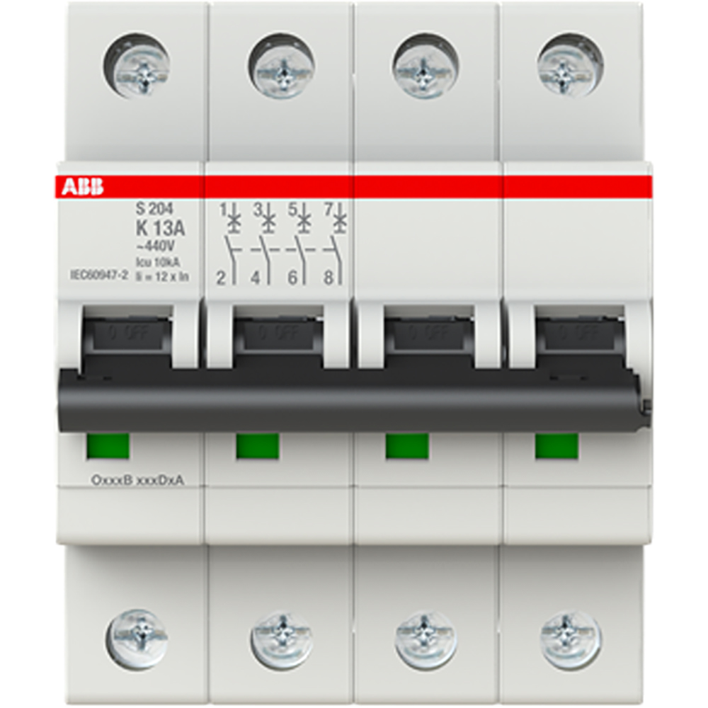 ABB S204-K13 Circuit Breaker,S200 MINIATURE S MCB 4P K 13A 480Y/277 SUPP