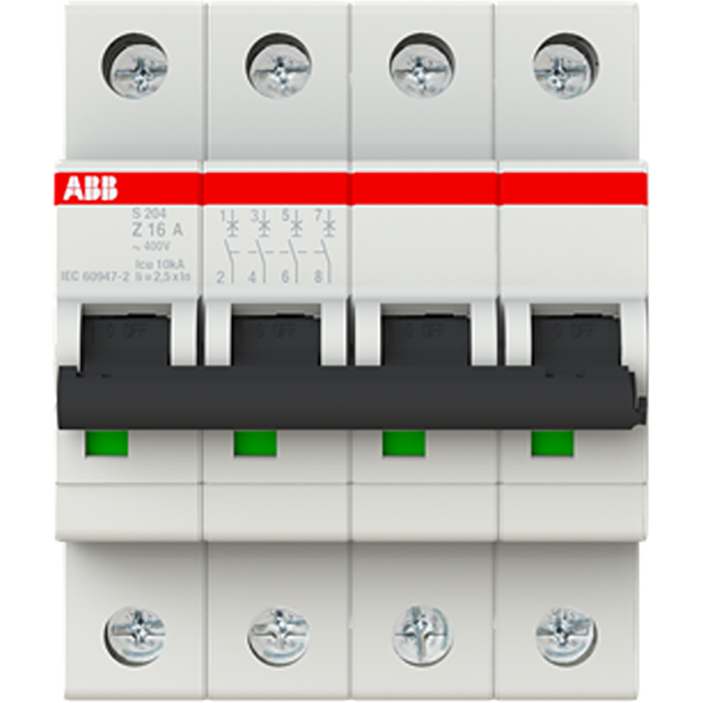 ABB S204-Z16 Circuit Breaker,S200 MINIATURE S MCB 4P Z 16A 480Y/277 SUPP